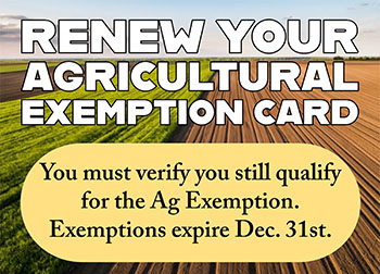 Agricultural Exemption Holders Must Verify Information to Renew